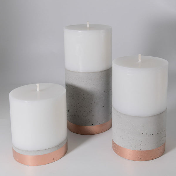 Pack 3 Velones con hormigón Línea Cobre (22cm, 17cm, 12cm) – Kume Velas